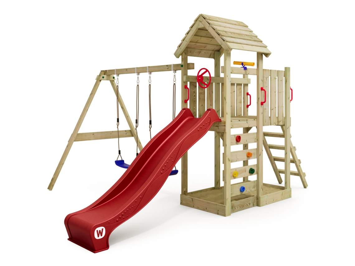 Parque Infantil de Madeira WICKEY Multiflyer com Telhado com Baloiço e ...