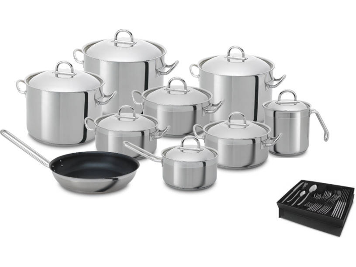 Conjunto Panelas SILAMPOS Nautilus Inox (10 Peças + Faqueiro de 24 ...