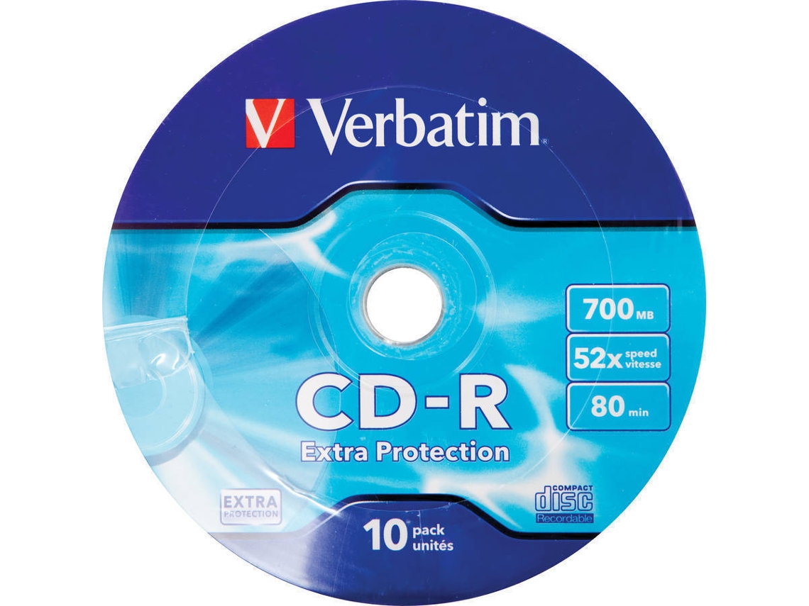 CD virgem VERBATIM CD-R 52X 700MB 10PK OPS Wrap EP | Worten.pt