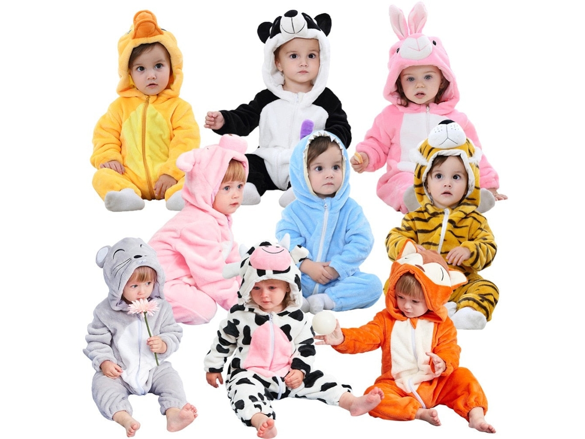 Pijamas SLOWMOOSE Soft Infantil de Flanela de Inverno Animal com Zíper ...