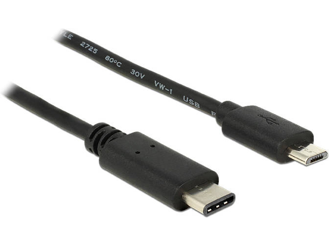 Cabo USB DELOCK USB C/Micro-USB B 1 m Macho/Macho Preto | Worten.pt