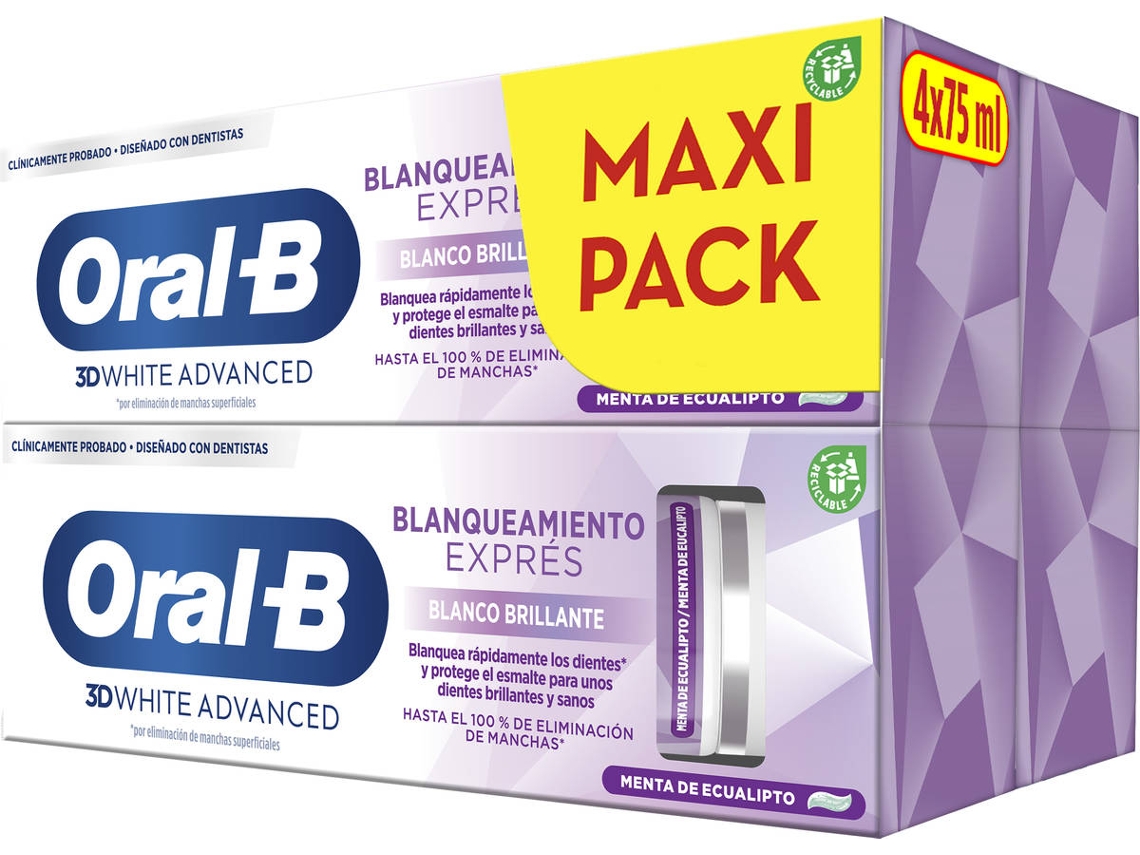 Pasta de Dentes ORAL-B 3D White Luxe Brilho Glamoroso (4 x 75 ml ...