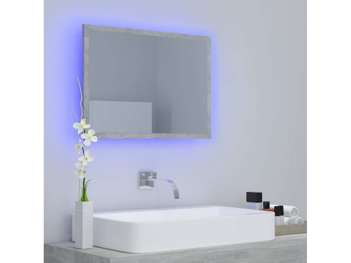 vidaXL Espelho de casa de banho LED 100x8,5x37 cm contraplacado cinza ...