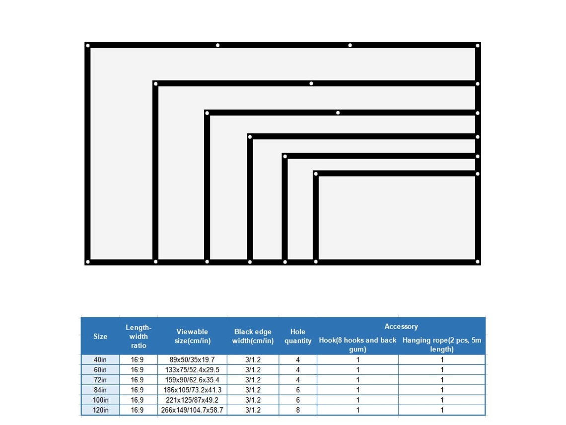 Tela de 40 Polegadas Tela de Projeção Espessa de 16: 9 | Worten.pt