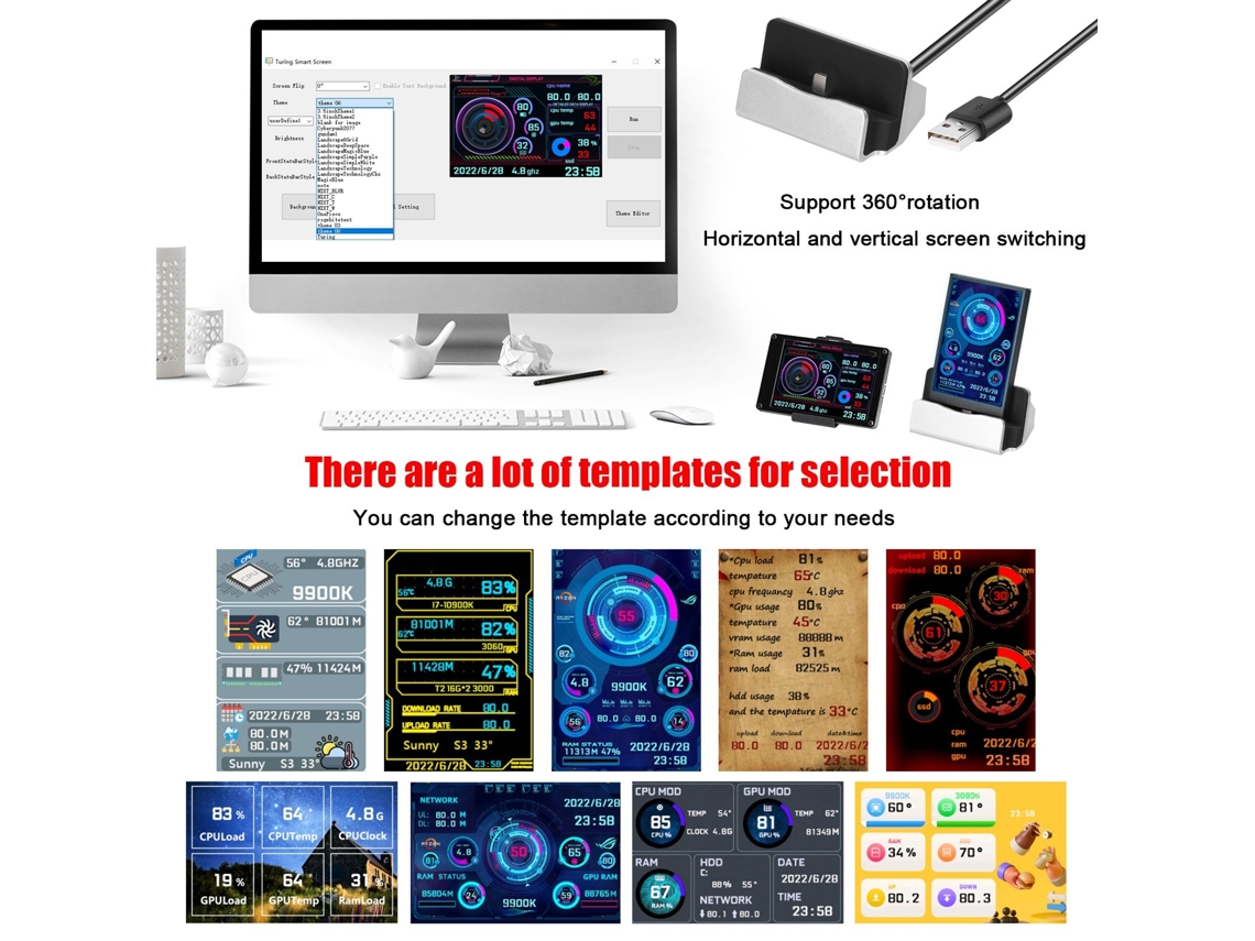 3.5 Polegada Ips Monitor Lcd Computadores Monitor Cpu Gpu Monitoramento ...