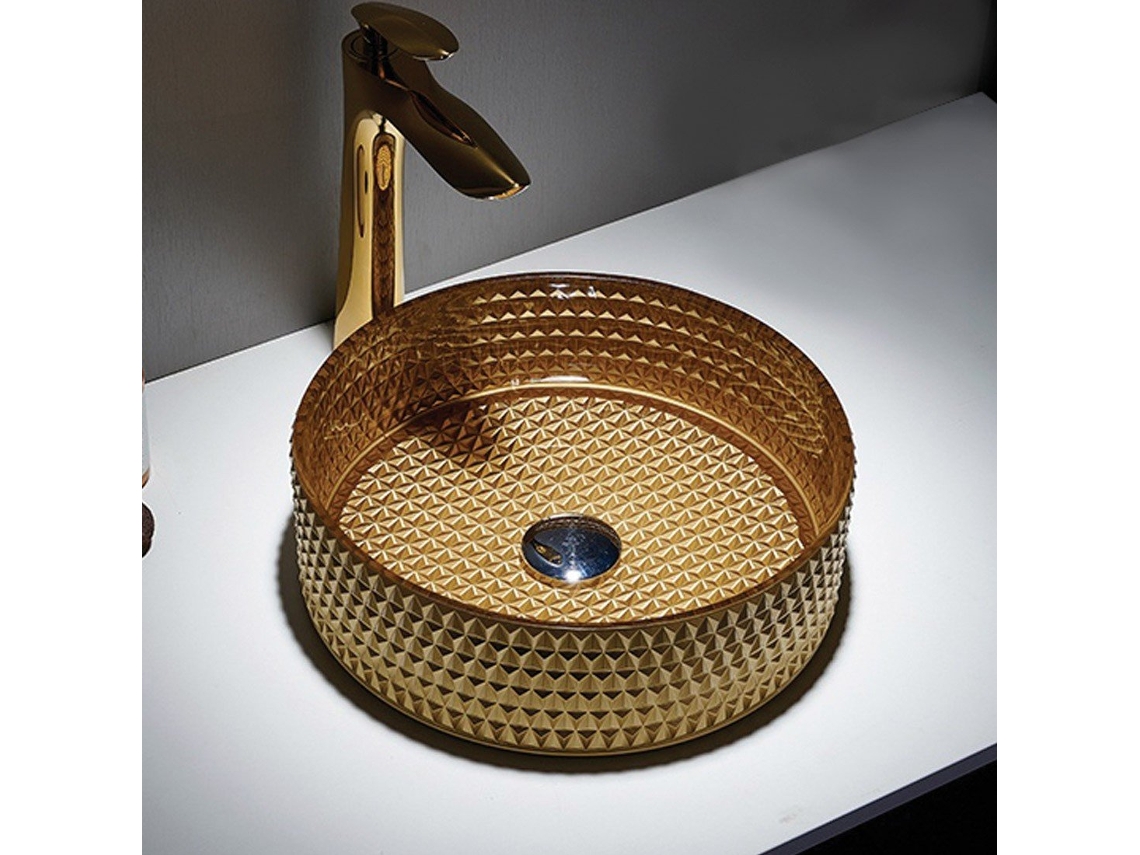 Lavatório de Pousar Genova Vidro Dourado 36x36x11,2 cm | Worten.pt