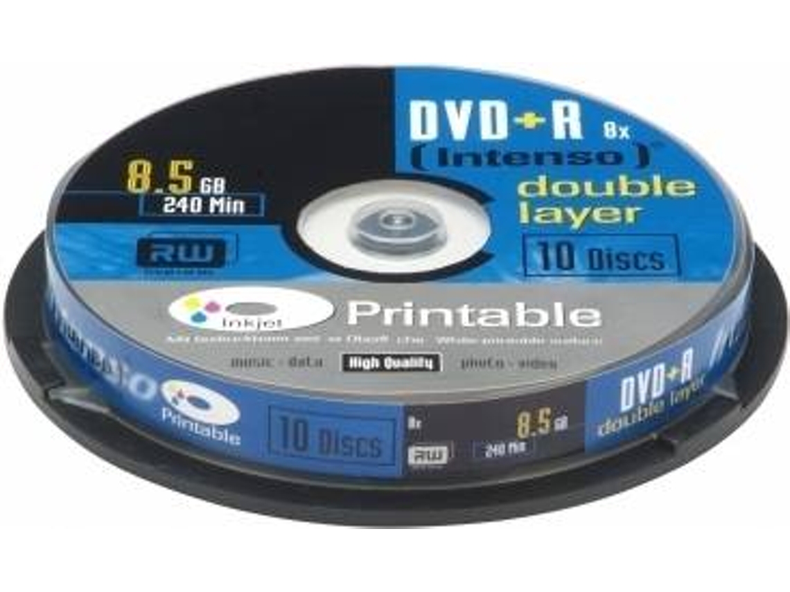 DVDs virgens INTENSO 1x10 DVD+R 8.5GB 8x Double Layer printable | Worten.pt
